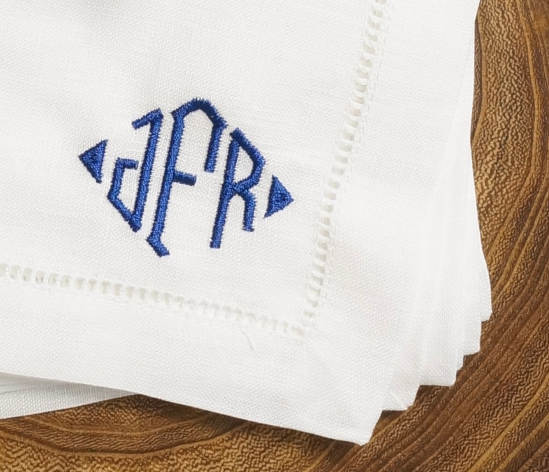 Embroidered Cocktail Napkins with Diamond Monogram – Threads & Honey