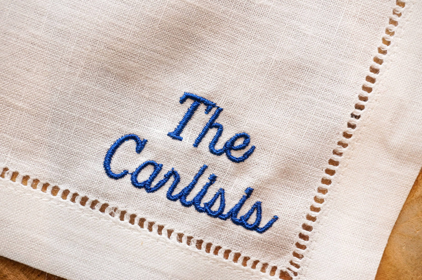 Embroidered Cocktail Napkins with Minimalist Script Name – Threads & Honey