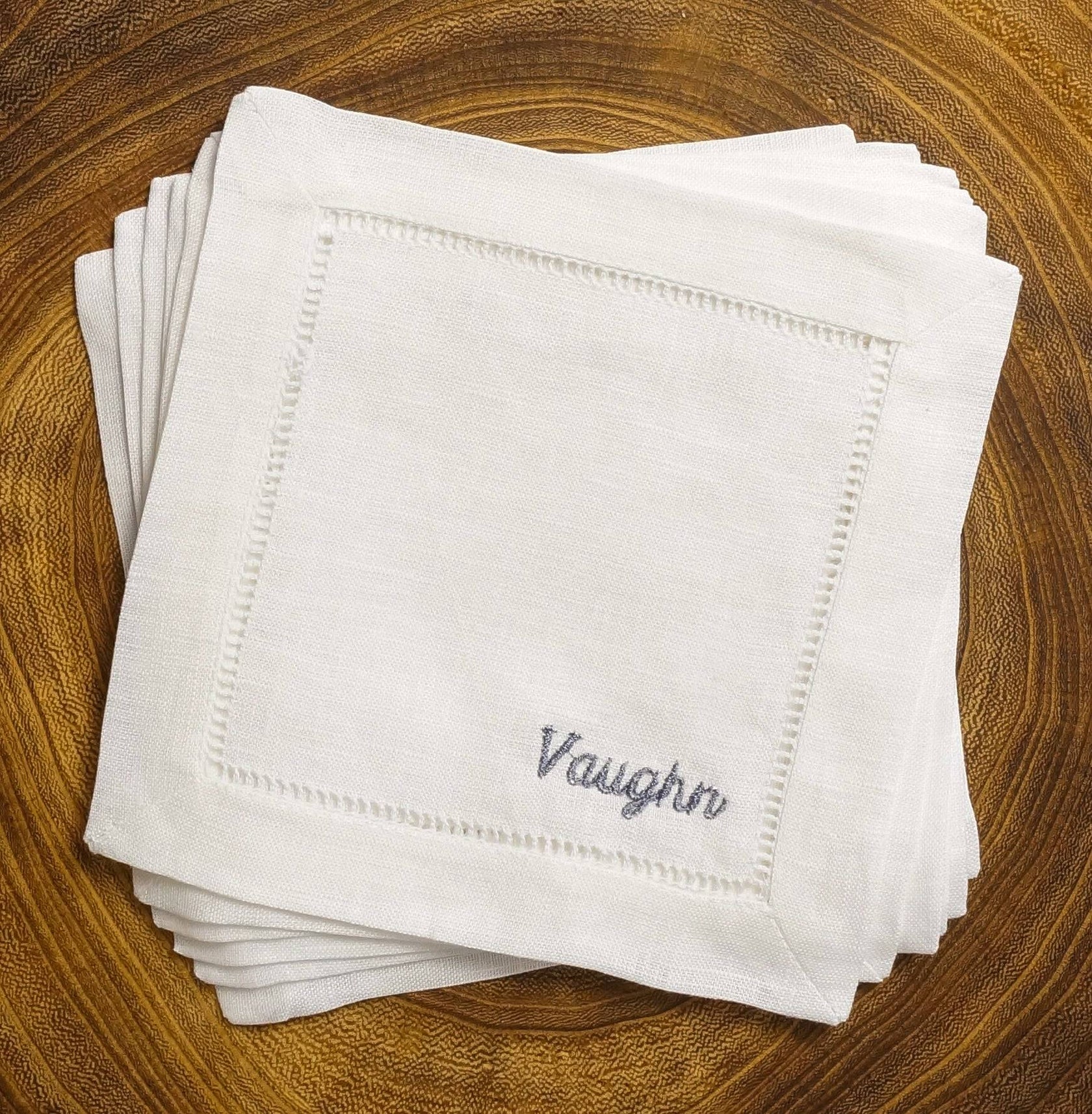 Embroidered Cocktail Napkins with Minimalist Script Name – Threads & Honey