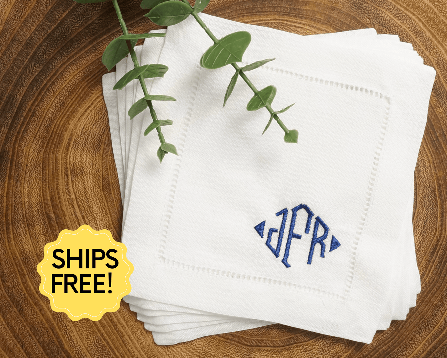 Embroidered Cocktail Napkins with Diamond Monogram – Threads & Honey