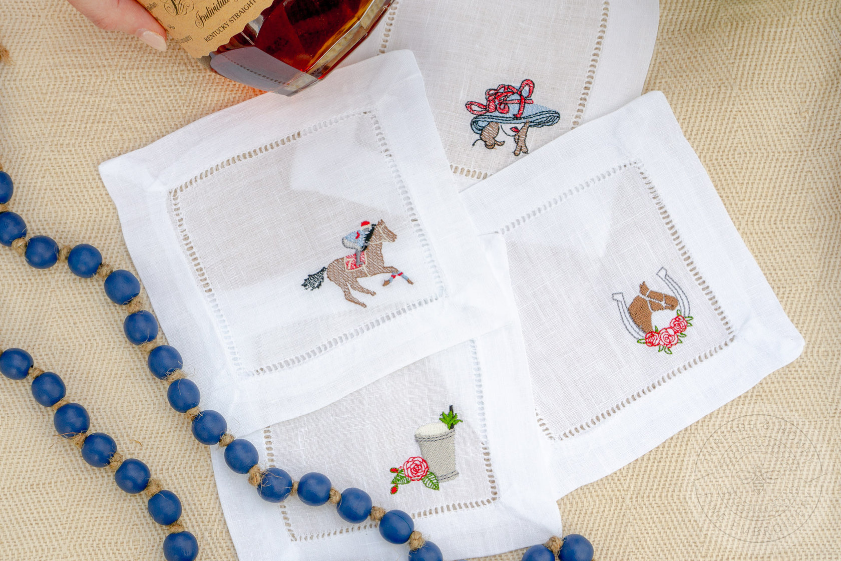 Vintage Kentucky Derby Embroidered Cocktail Napkins