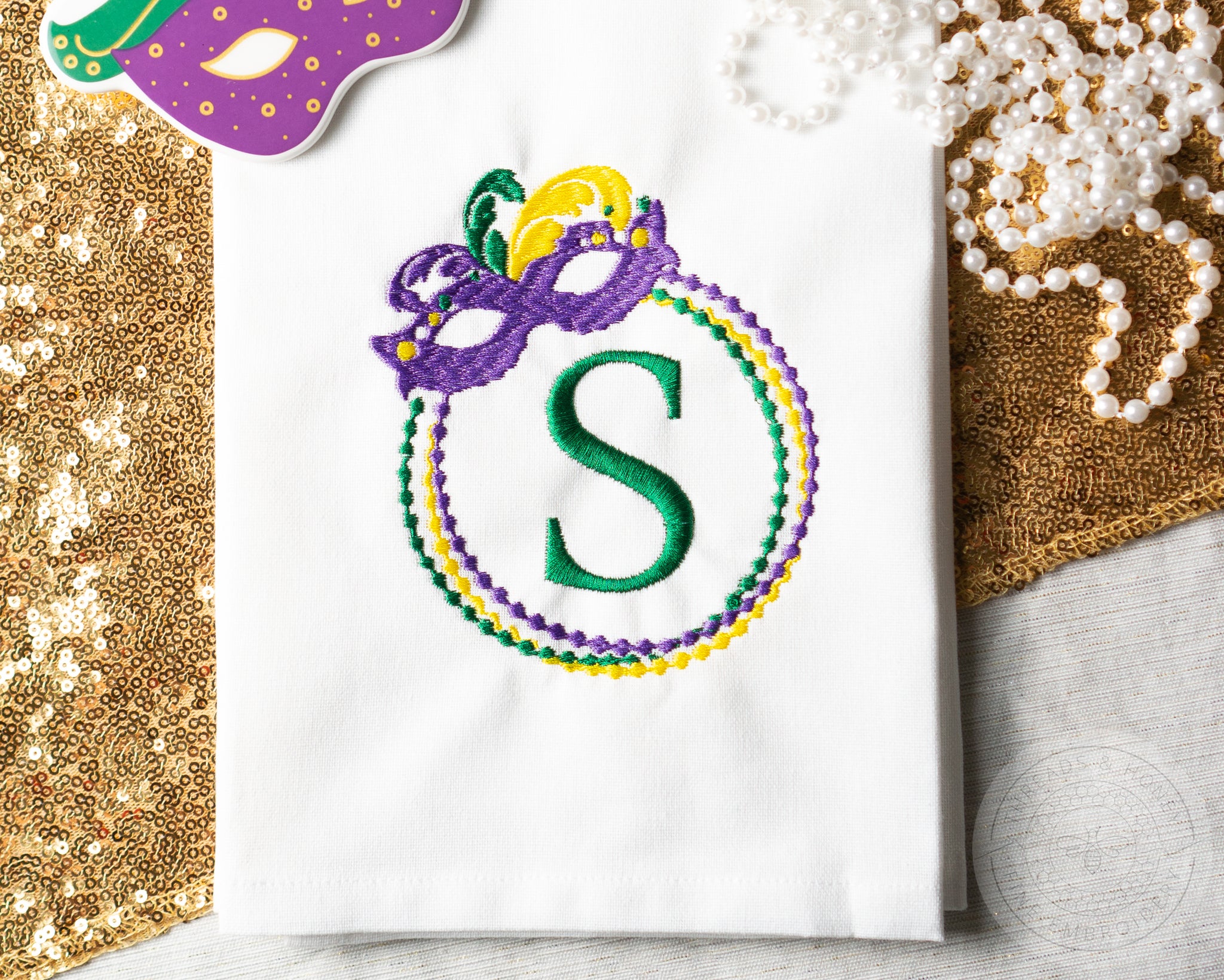 Mardi Gras Embroidered Hand Towel with Custom Monogram – Threads & Honey