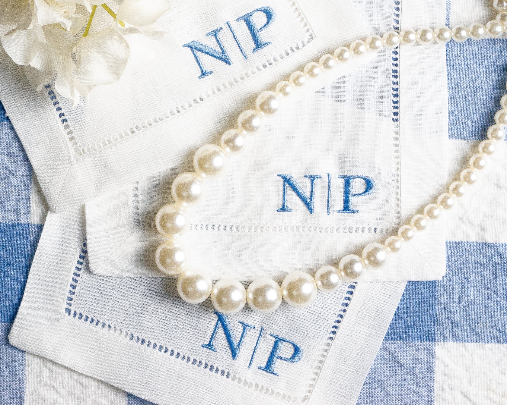 Embroidered Cocktail Napkins with Side by Side Initials Monogram ...