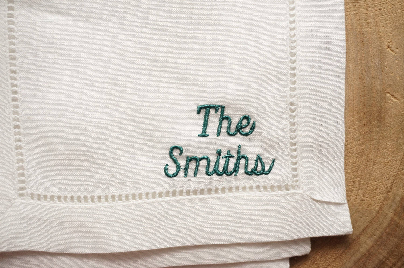 Embroidered Cocktail Napkins with Minimalist Script Name – Threads & Honey